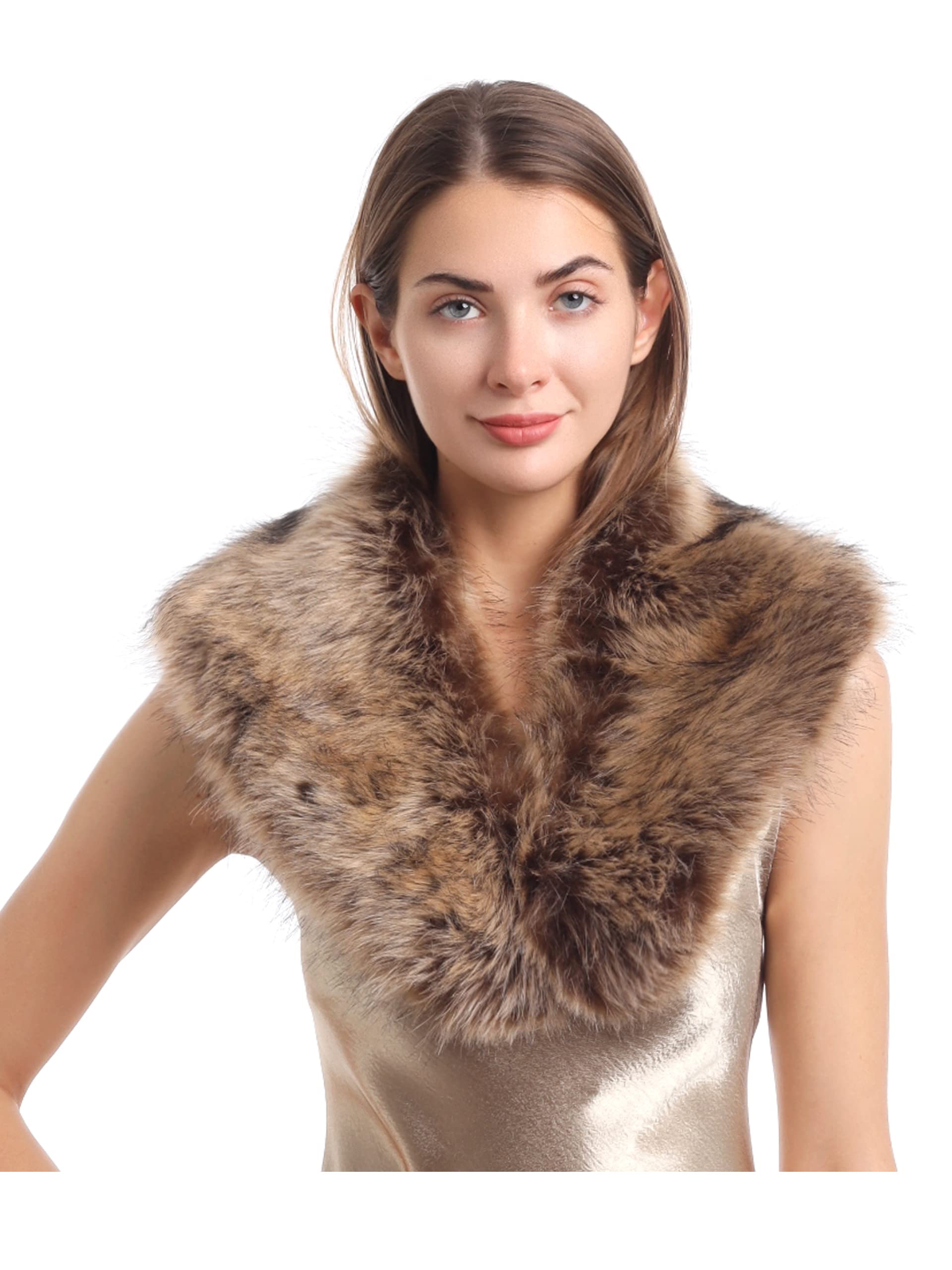 LA CARRIE Women's Faux Fur Collar Scarf Wrap Shawl Cold Winter Warmer(Raccoon)