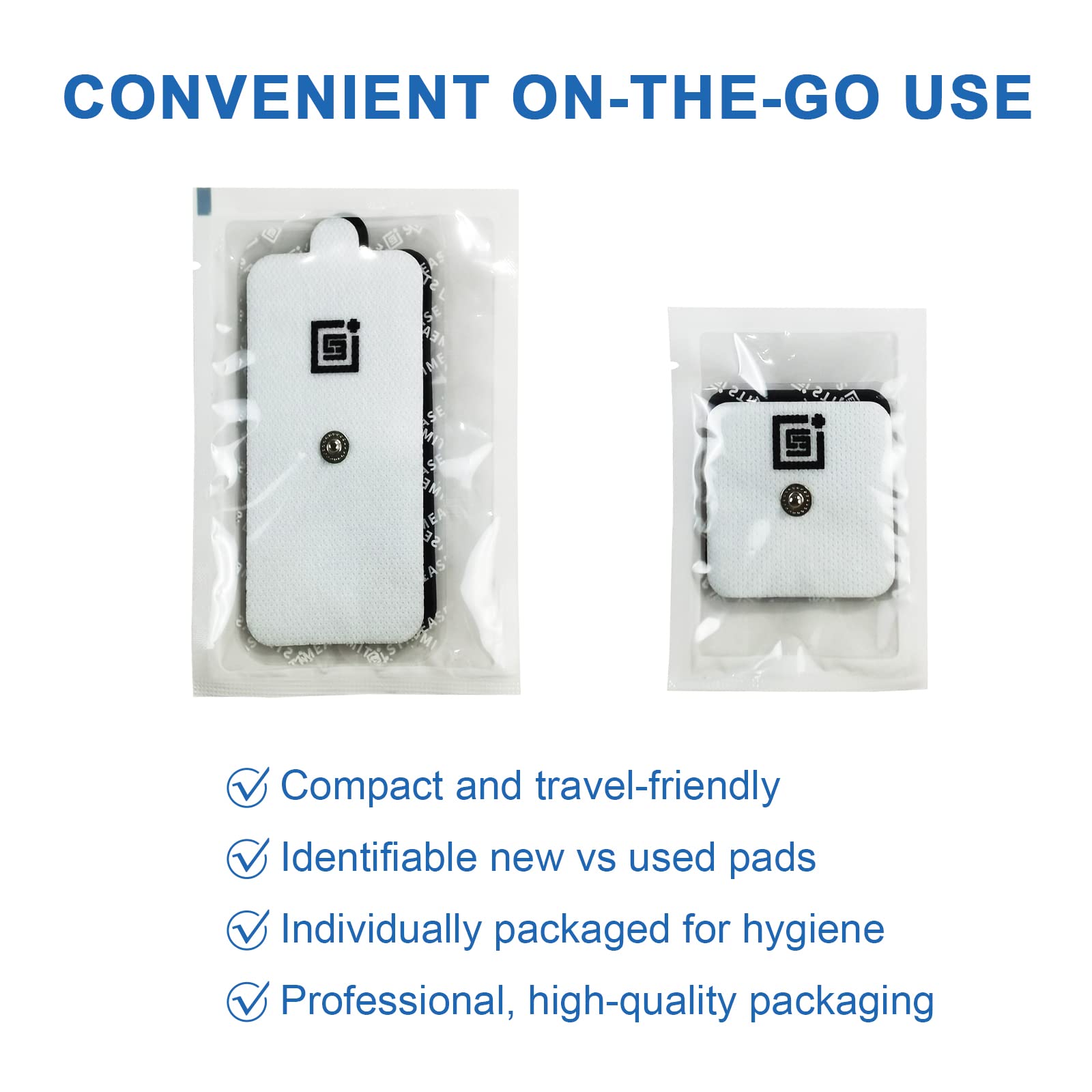 Stimease TENS Unit Replacement Pads with Snap-On Connectors (20-Pack) Reusable Self-Adhesive Electrode Pads Compatible with AUVON, TENS 7000, Nicwell Care Tens (2.7mm Connector)