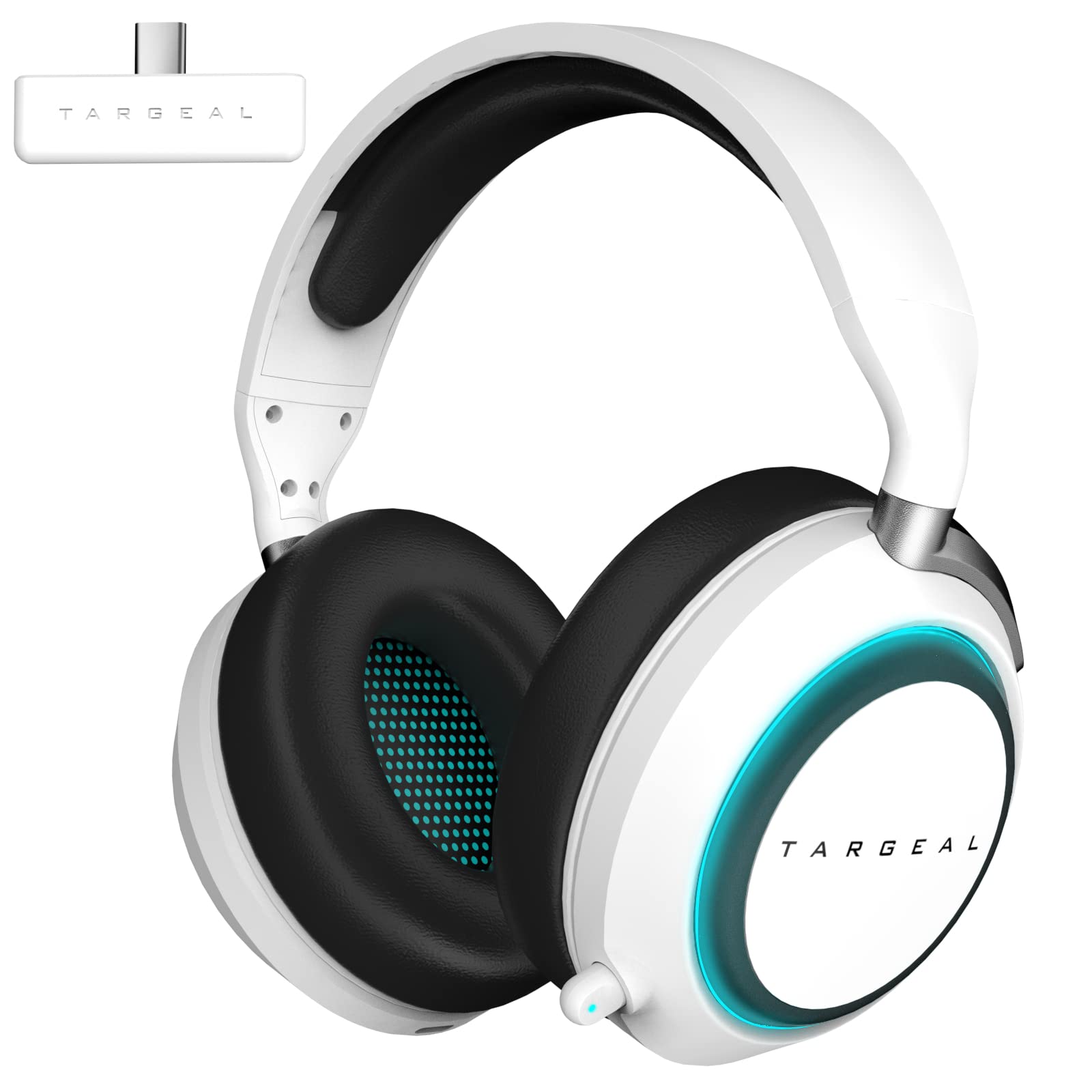 targeal Wireless Gaming Headset with Microphone - for PS5, PS4, PC, Laptop, Mac, Phone, Switch - 2.4G/Bluetooth/3.5mm Connection - RGB Gamer Headphone with Noise Canceling Mic - White