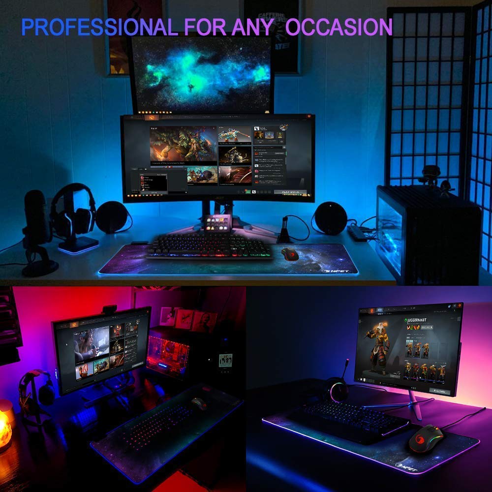 NPET Gaming Keyboard and RGB Gaming Mouse Pad Bundle, Wired Floating Rainbow Keyboard, 31.5 X 11.8 Inch 12 Lighting Modes, Touch Control, Durable Stitched Edges LED Mouse Pad
