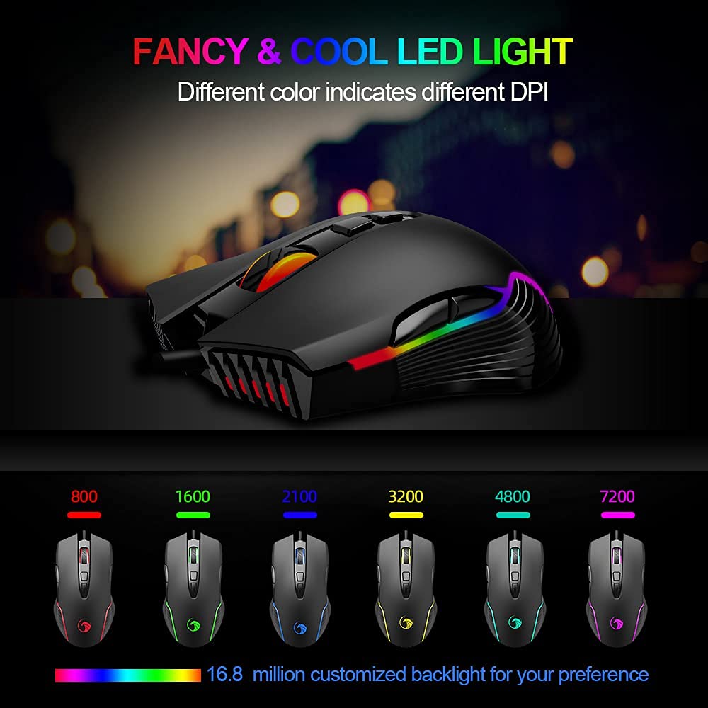 NPET K10 Gaming Keyboard USB Wired Floating Keyboard and Gaming Mouse Bundle, LED Backlit Keyboard for Desktop, Computer, PC, Pink