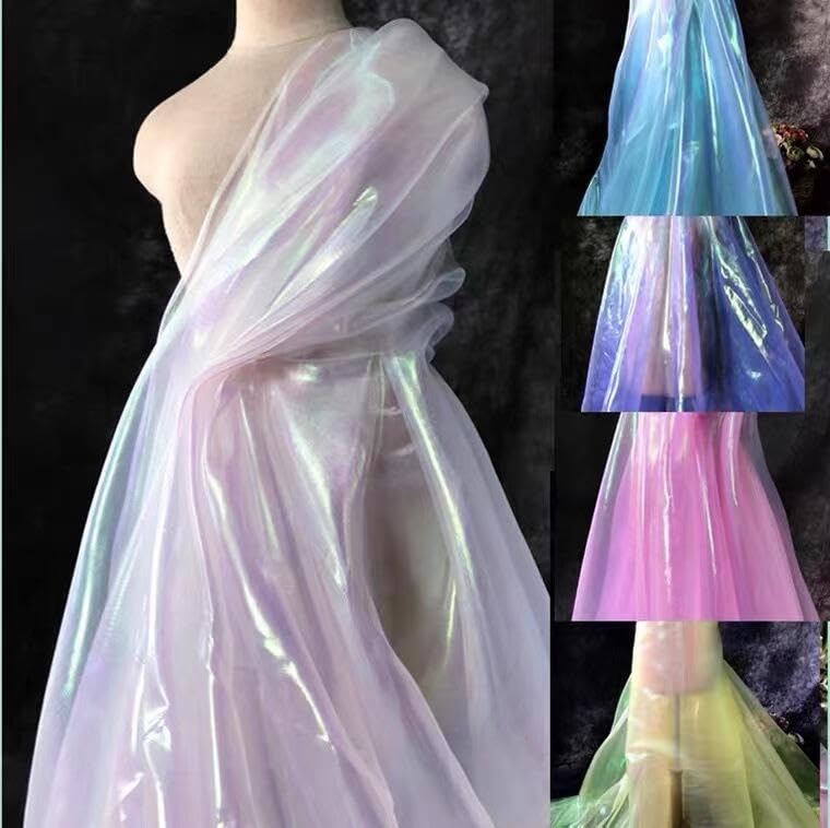 YYCRAFT Two Tone Sheer Organza Fabric by The Yard for Curtain Weddings Decor 2 Yards, Iridescent White