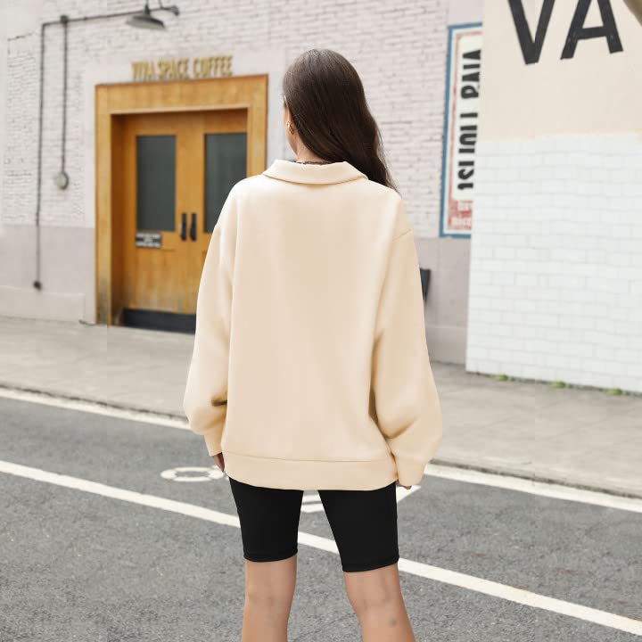 SAPJON Half Zip Pullover Oversized Sweatshirt for Women, 2Pcs High Waist Biker Shorts with Solid Fleece Long Sleeve Sweatshirts for Teen Girls