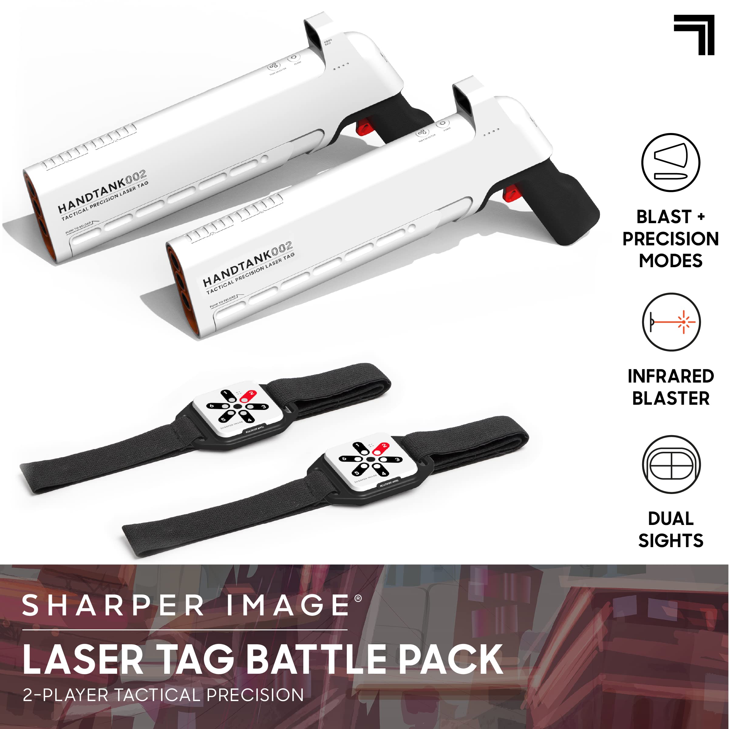 Sharper Image Two-Player Electronic Laser Tag Set, White and Black, Safe Design for Children