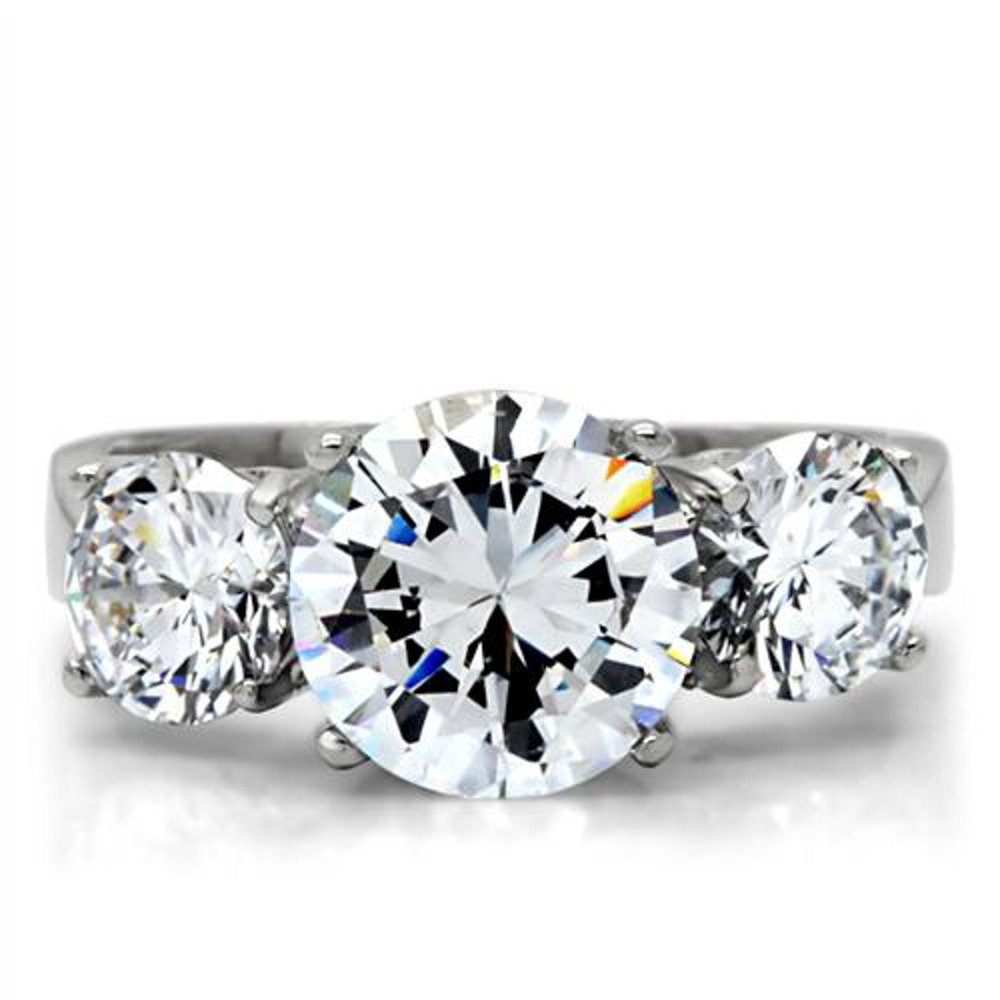 Marimor Jewelry Women's Three Stone Zirconia Stainless Steel Anniversary Engagement Ring Size 7