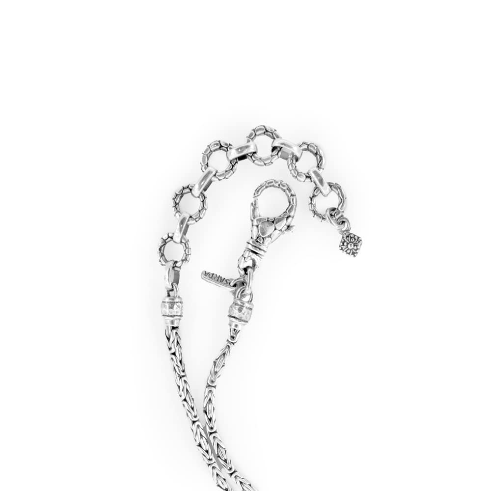 SARDA - .925 Sterling Silver 2mm Byzantine Chain Watermark Pattern Lobster Claw Clasp Necklace - Handmade by Bali Artisans - 20” w/ 2” Adjustable Extender
