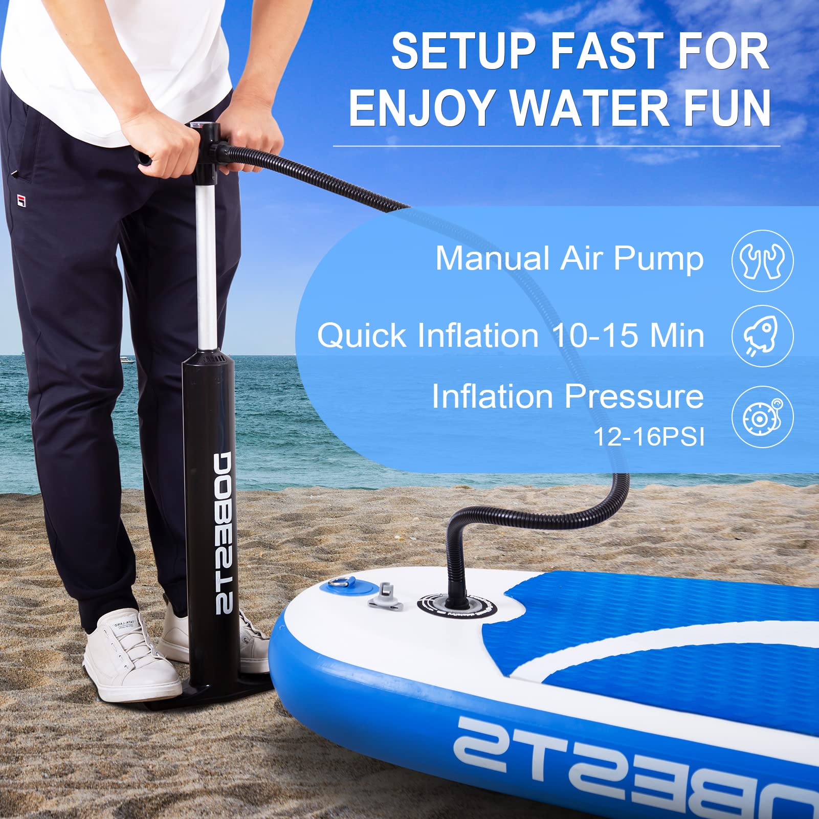 Stand Up Paddle Boards Adults Inflatable PaddleBoards 10'6"×33"×6" SUP with Non-slip Deck, Travel-Backpack Adjustable Paddle, Detachable-Fin, Hand Pump, Safety Leash, Repair Kit Fits (Blue)