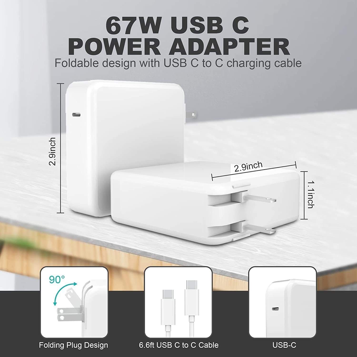 Mac Book Pro Charger-67W USB C Power Adapter,Compatible with Mac Book Pro/Air 13 14 15 16 inch 2023/2022/2021/2020/2019/2018/2017/2016,M1,M2,iPad Pro and All USB-C Devices, with 6.6ft USB C to C Cable