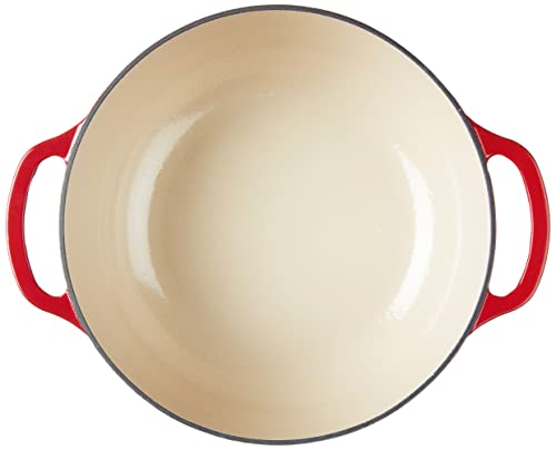 Lodge 7.5 Quart Enameled Cast Iron Dutch Oven with Lid – Dual Handles – Oven Safe up to 500° F or on Stovetop - Use to Marinate, Cook, Bake, Refrigerate and Serve – Island Spice Red
