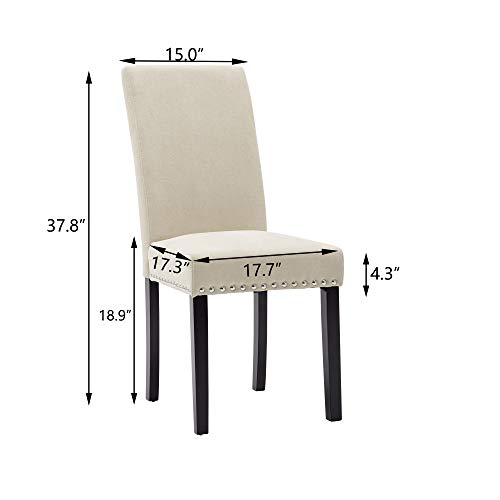 LSSPAID Dining Chairs, Fabric Padded Dining Room Chairs, Nail head Trim Dining chair, Beige, Set of 4