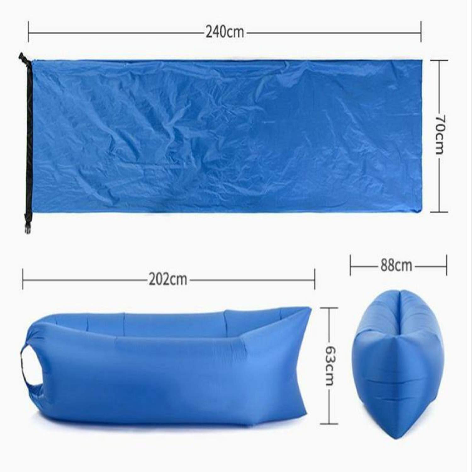 MoonShuttle Easy Portable Inflatable Lounger with Sunshade Cap Outdoor Travel Fast Air Inflatable Ship-Shaped Sleeping Bed Lounger for Camping Beach Lay (Sky)