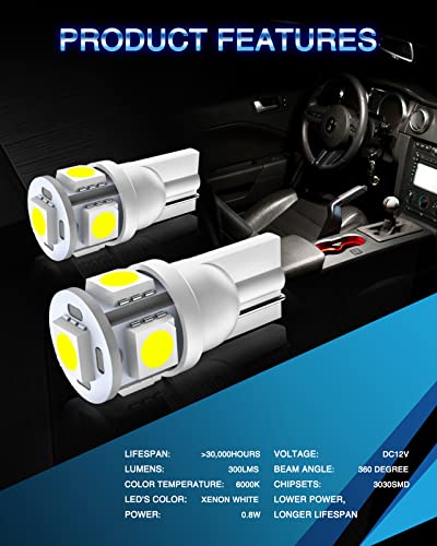 Marsauto 194 LED Bulbs 168 T10 2825 5SMD LED Bulbs Car Dome Map License Plate Lights Lamp White 12V (Pack of 2)