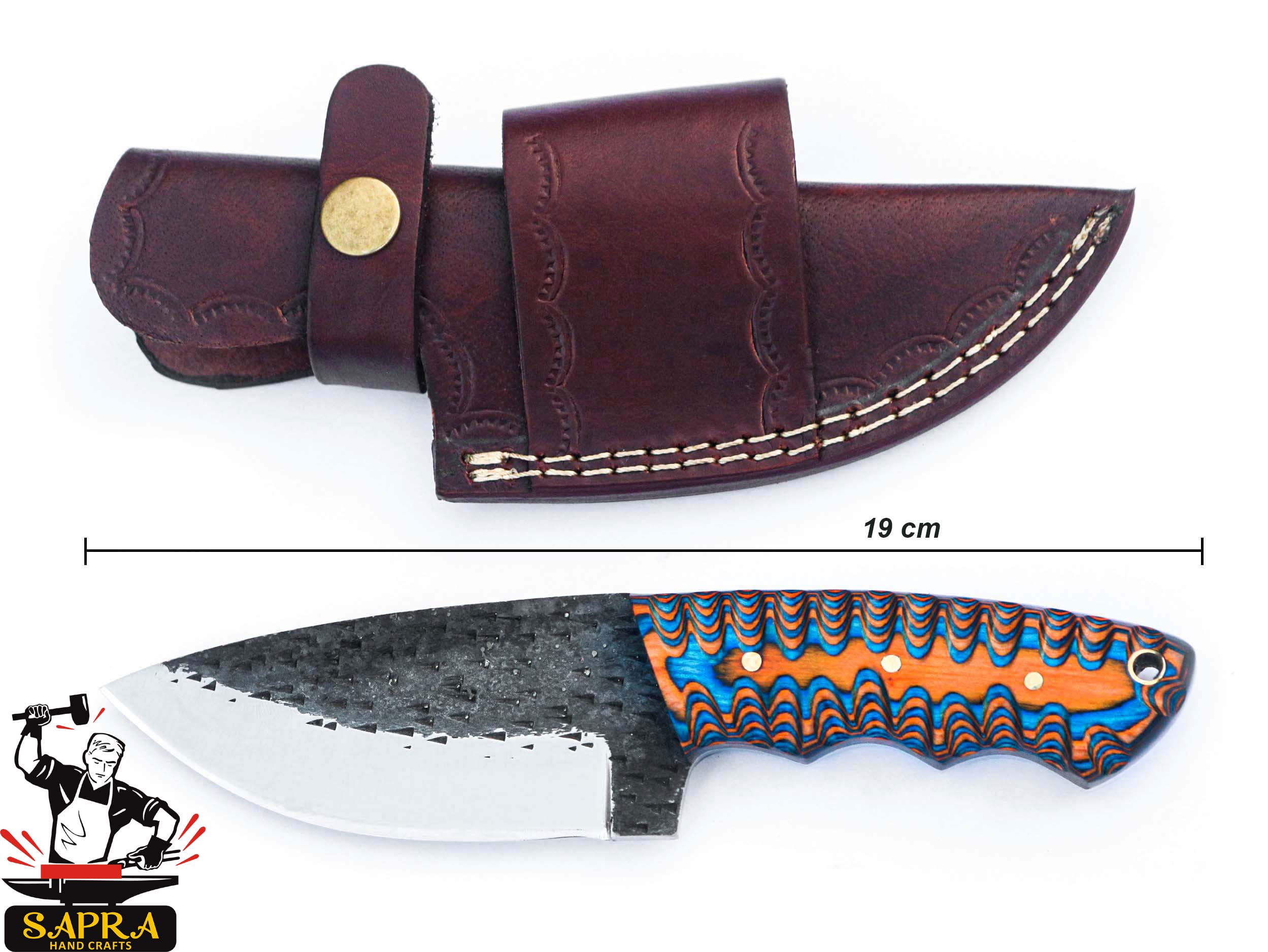 Sapra High Carbon Steel Knife - Custom made Full Tang Skinning Knife - Hunting Knife, Survival Knife, Fixed Blade Camping Knife, Skinner Knives, Drop Point Knife With Leather Sheath