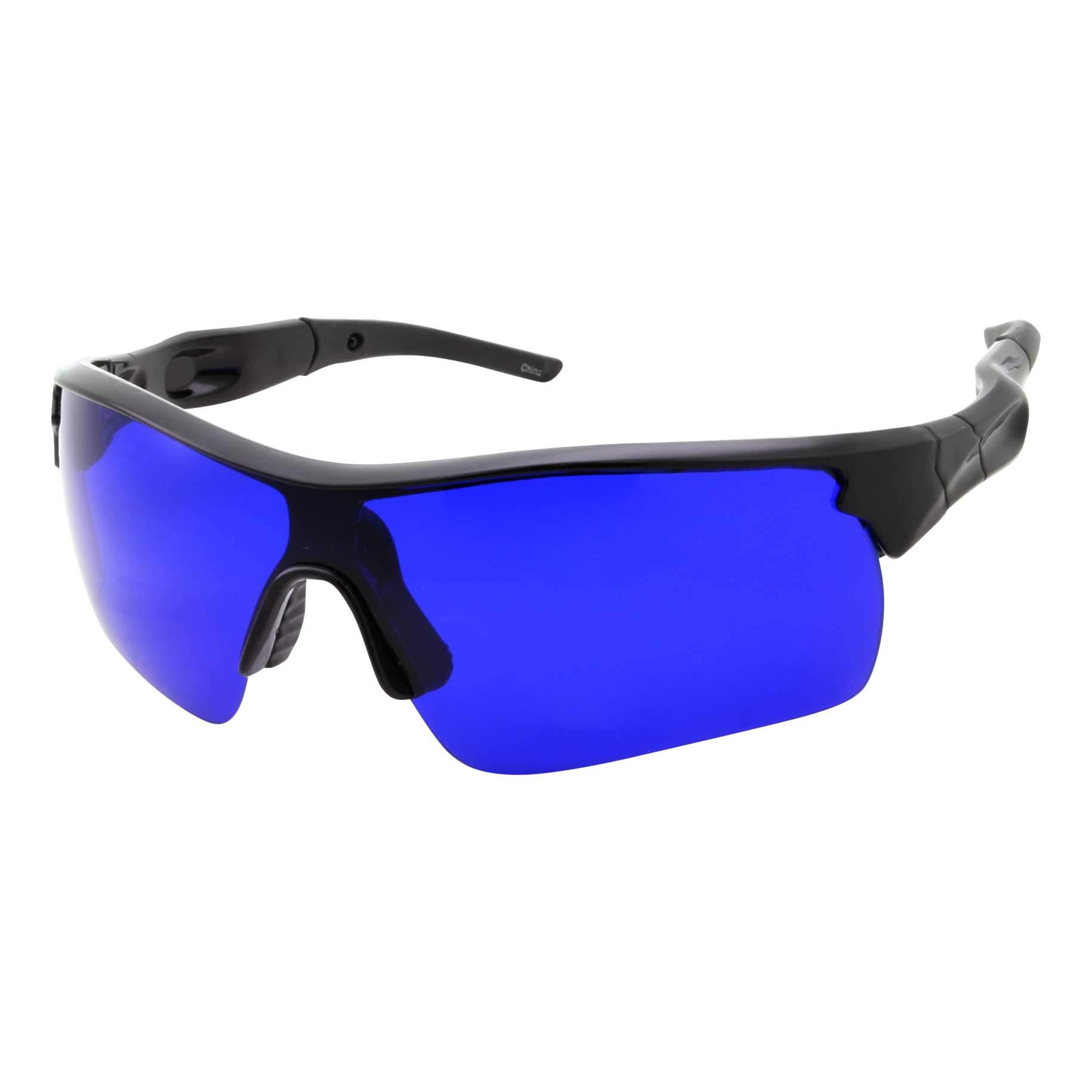 Men's Golf Ball Finder Glasses - True Blue Lens - Sports Style Frame - Wrap Around Sunglasses (Rectangle Sport Black)