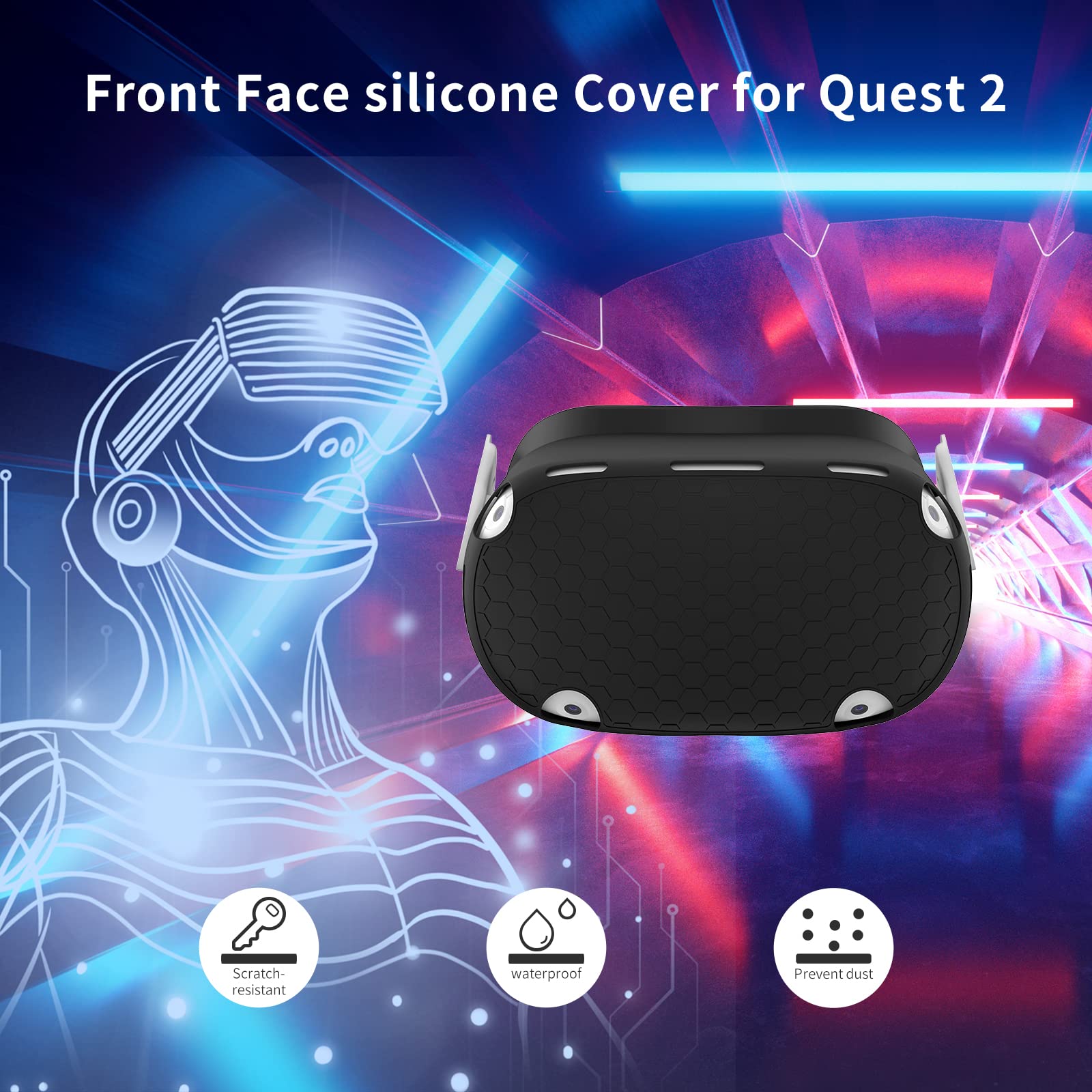 TATAVR VR Headset Protective Cover, Silicone VR Shell Front Face Protector Cover for Quest 2 Anti Scratch Anti Dust Anti Shock, Soft and Washable (Black)
