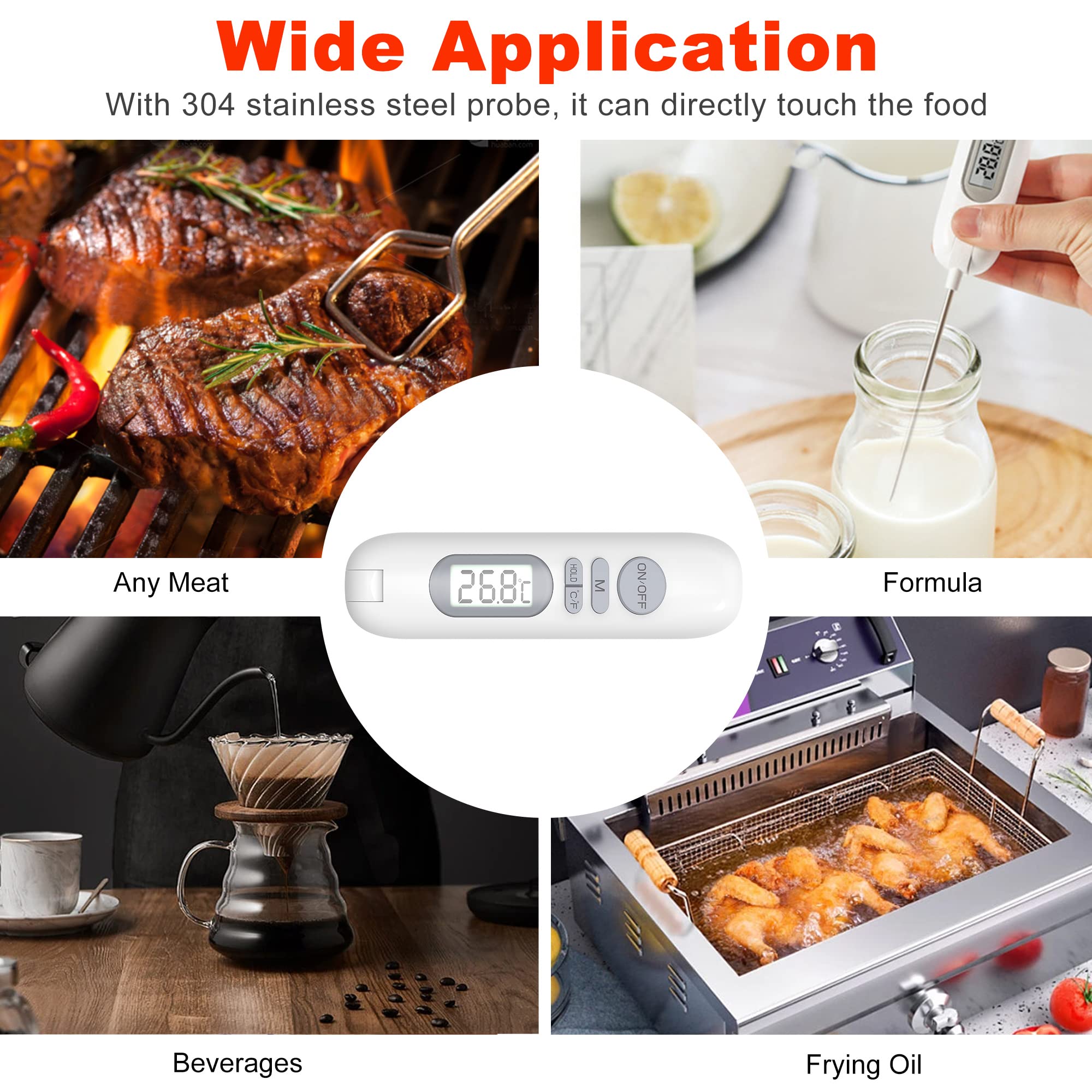 SONSENES Rechargeable Thermometer for Cooking, Kitchen,Cooking,Sugar, Baking, Milk, Tea, Food Thermometer Digital,Hot Liquid Thermometer, Chef Thermometer for BBQ, Meat, Liquid, Baking, Bread