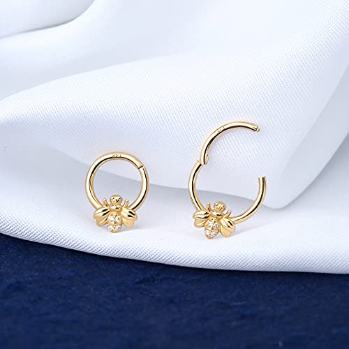OUFER Gold Nose Rings Hoop Bee Septum Piercing Jewelry 14K Solid Gold Daith Earrings Hinged Segment Ring Helix Tragus Conch Cartilage Earrings