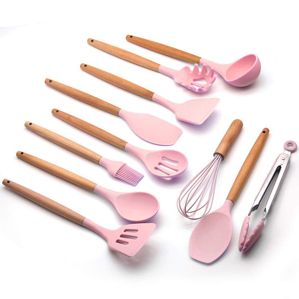 LMMDP 12 PCS Silicone Kitchenware Non-stick Cookware Cooking Tool Spatula Ladle Egg Beaters Shovel Spoon Soup Kitchen Utensils Set (Color : E)