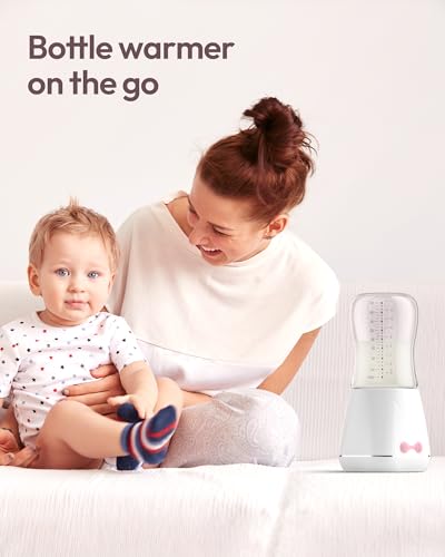 Portable Bottle Warmer, w-maxa Fast Baby Bottle Warmer for Travel with Glass Bottle & 4 Adapters, Rechargeable Bottle Warmer On The Go with Precise Temperature Control for Breastmilk, Formula