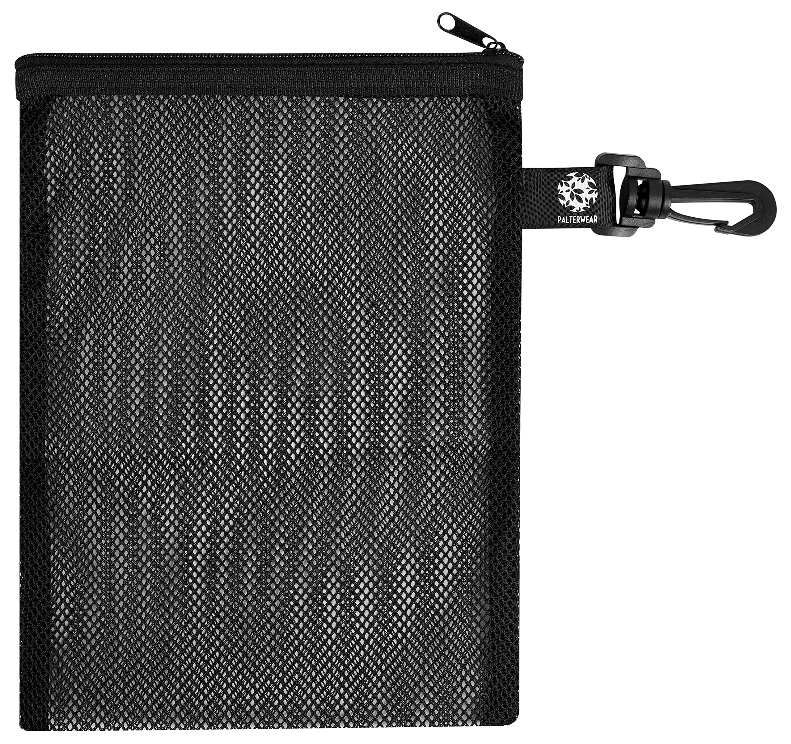 PALTERWEAR Mesh Zipper Bag with Clip - Set of 4 (Black, 7 x 9 inch)