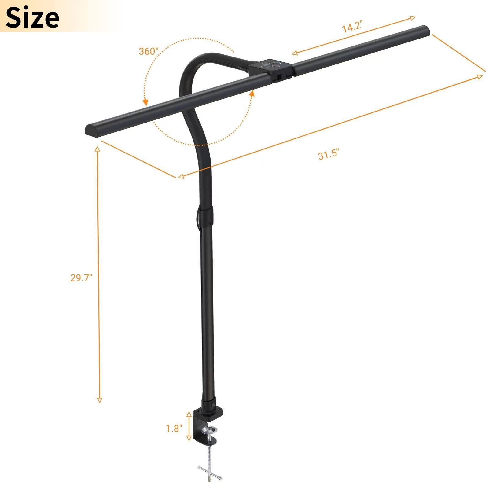 MYUANGO LED Desk Lamp for Home Office- 5 Color Temperatures and Stepless Dimming - Eye-Caring Table Lamp with Clamp- Flexible Gooseneck and Memory Function