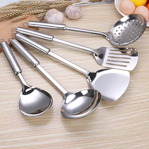 LMMDP 5pcs Stainless Steel Kitchen Utensil Set Spatula Spoon Frying Shovel Colander Noodle Spaghetti Spoon Kitchen Cooking Tools