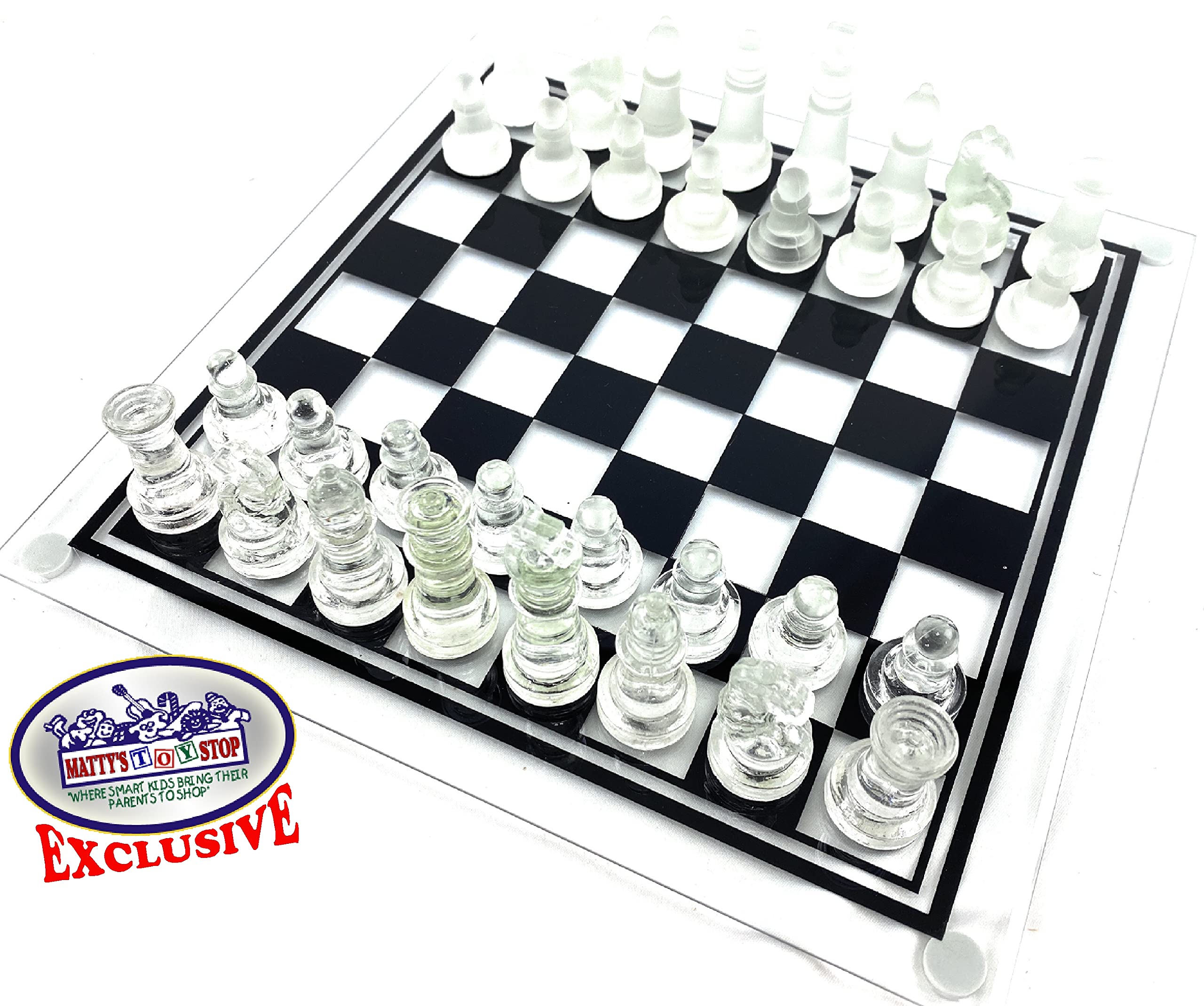 Matty's Toy Stop Deluxe Clear & Frosted Glass Chess Set (10") Small