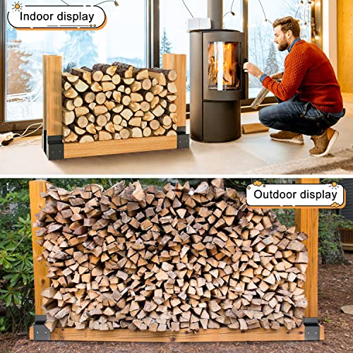 Urban Deco Firewood Rack Outdoor Bracket Kit - Log Racks Outdoor For Firewood Adjustable Log Holder Heavy Duty Firewood Rack Brackets - Black Wood Rack - Pack Of 4