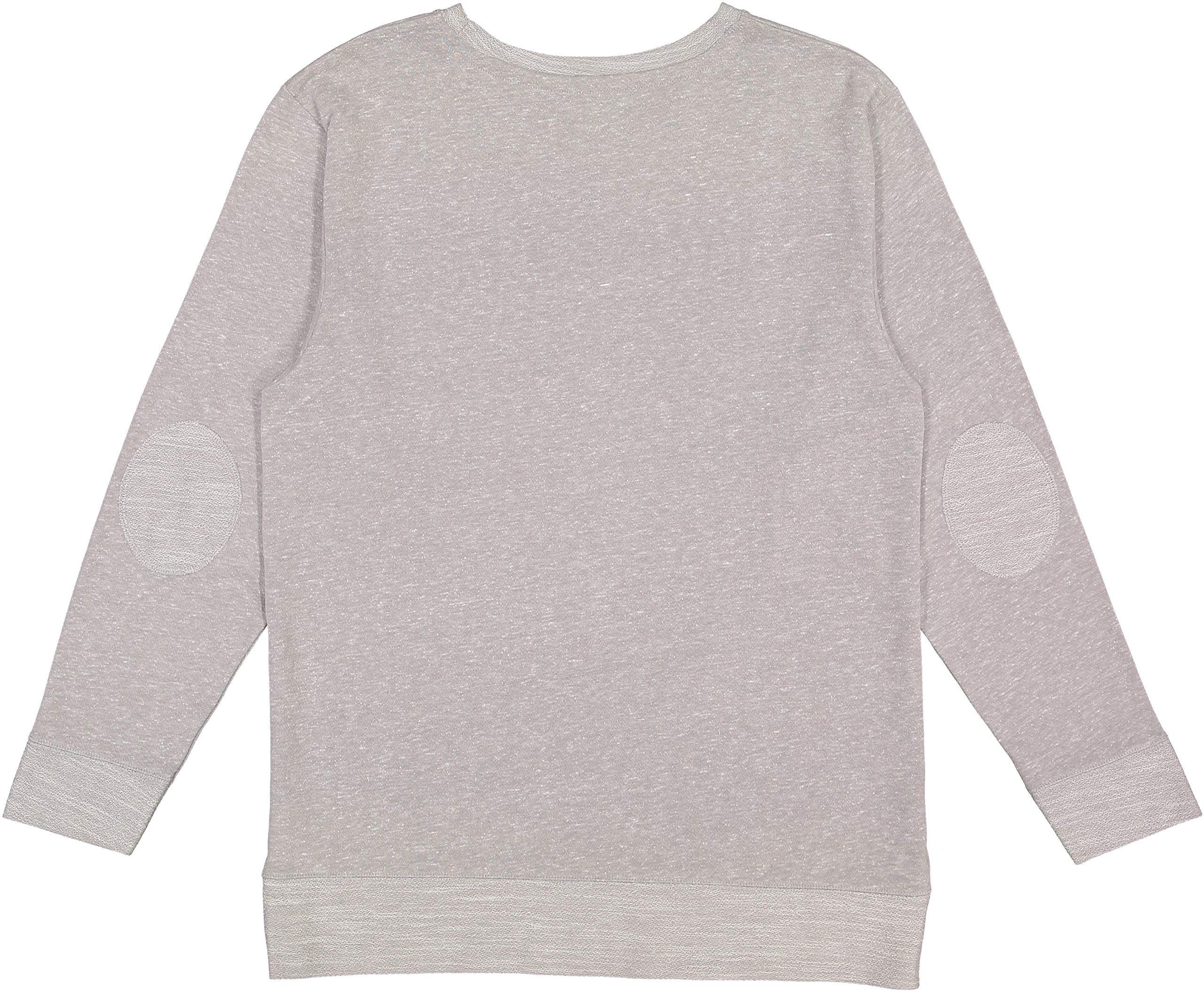 LAT Adult Unisex Harborside Mélange French Terry Crew Neck w/Elbow Patches, Gray Melange, Medium
