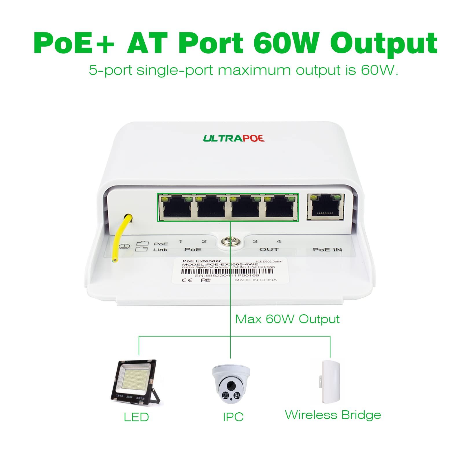 UltraPoe 4 Port Outdoor Gigabit POE++ Extender, up to 100m/330ft Ethernet Over Copper Wire, IEEE 802.3af/at Compliant, Plug and Play