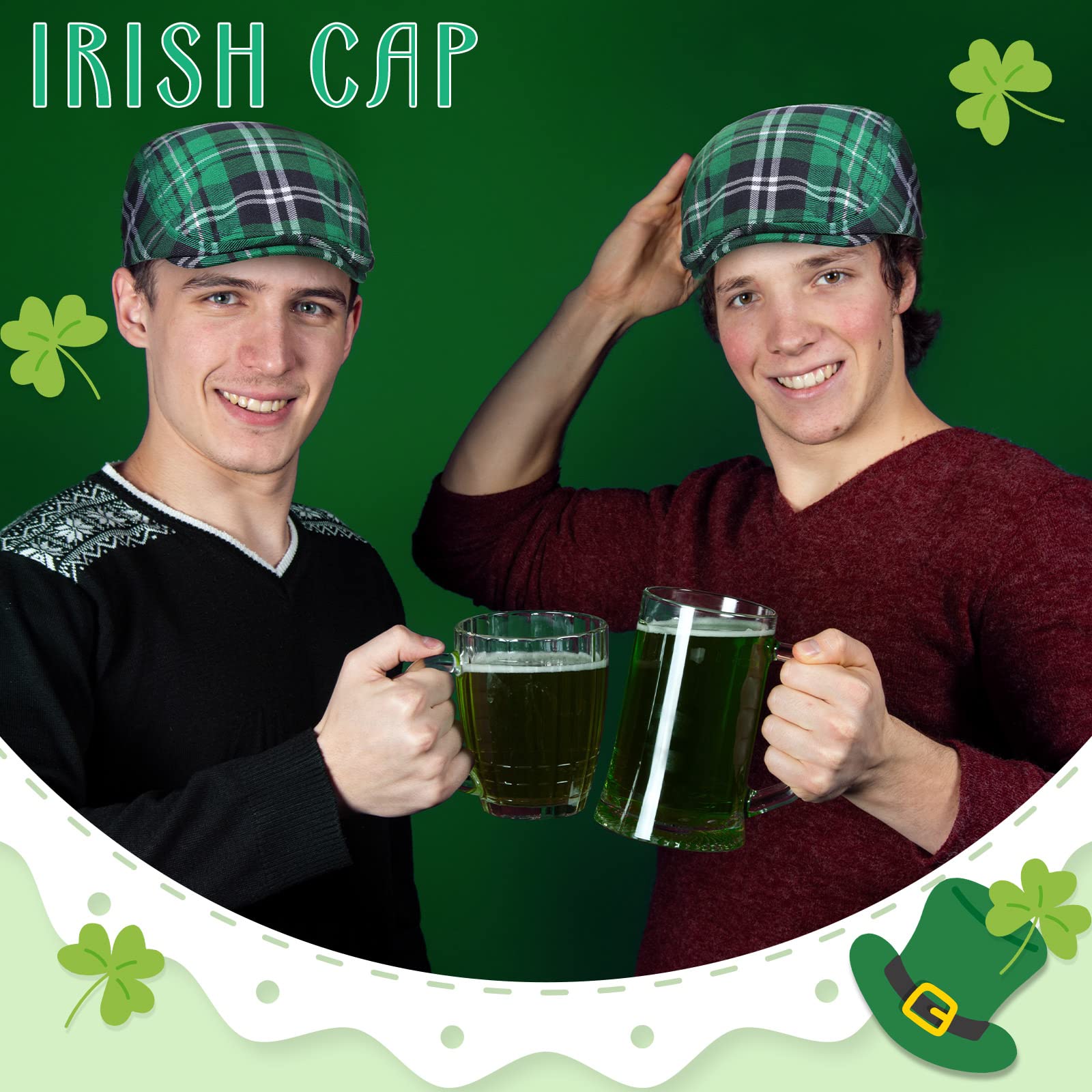 SATINIOR 4 Pieces St. Patrick's Day Hat Newsboy Hat for Men Green Hat Flat Caps Hat for Party Costume Accessory