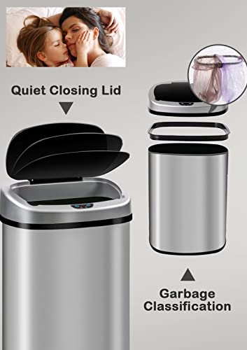 YIQIEDEY Automatic Trash Can Touchless Stainless Steel Trash Can 13 Gallons Large Size Mute Kitchen Trash Can with Odor Control System Suitable for Kitchen, Bathroom, Room, Office (Silver)