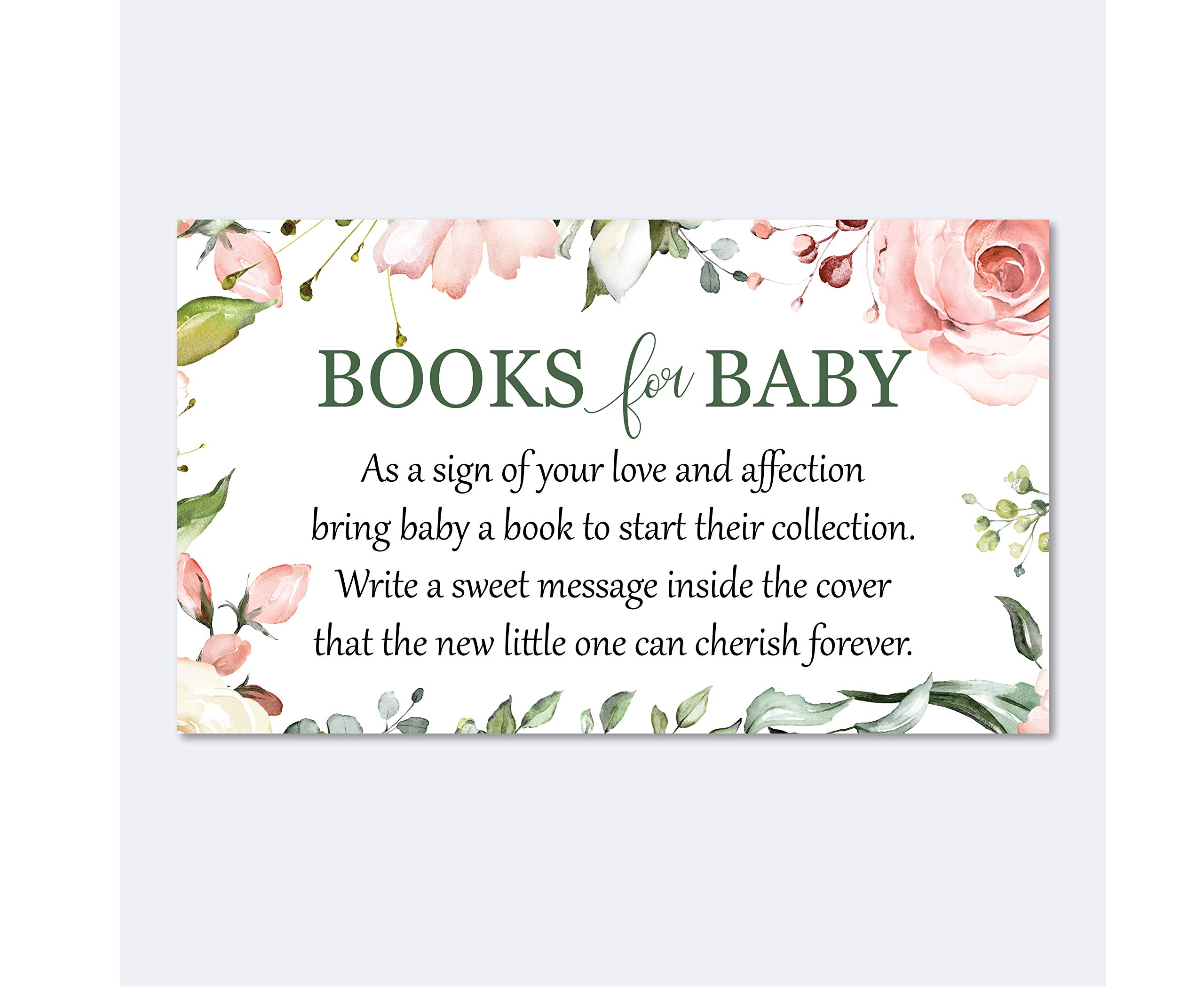 Moonrise Papery Baby Shower Book Request Cards, Set of 50, Pink Floral Design