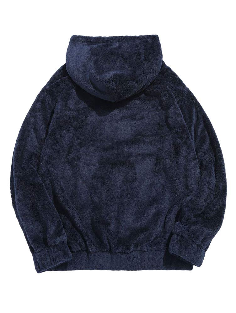 Mens Fleece Hoodies Sweatshirt Winter Warm Fuzzy Pullover Chunky Fluffy Outwear Navy Blue