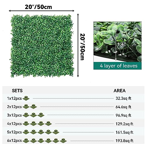 YITAHOME 12 PCS 20"x20" Artificial Grass Wall, Boxwood Hedge Wall Panels, Artificial Grass Backdrop Wall, Privacy Fence with UV Protection for Outdoor Indoor Garden Fence Backyard