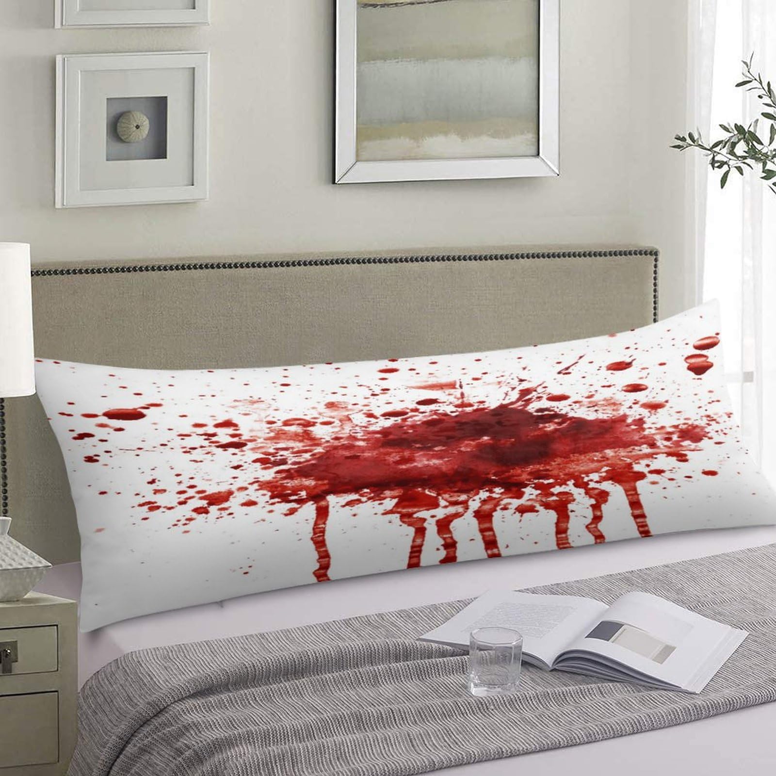 Lycomify Body Pillow Cover,Funny Splattered Blood Stain Horror Halloween Printed Long Pillow Cases Protector with Zipper Decor Soft Large Covers Cushion for Beding,Couch,Sofa,Home Gift 20"x54"
