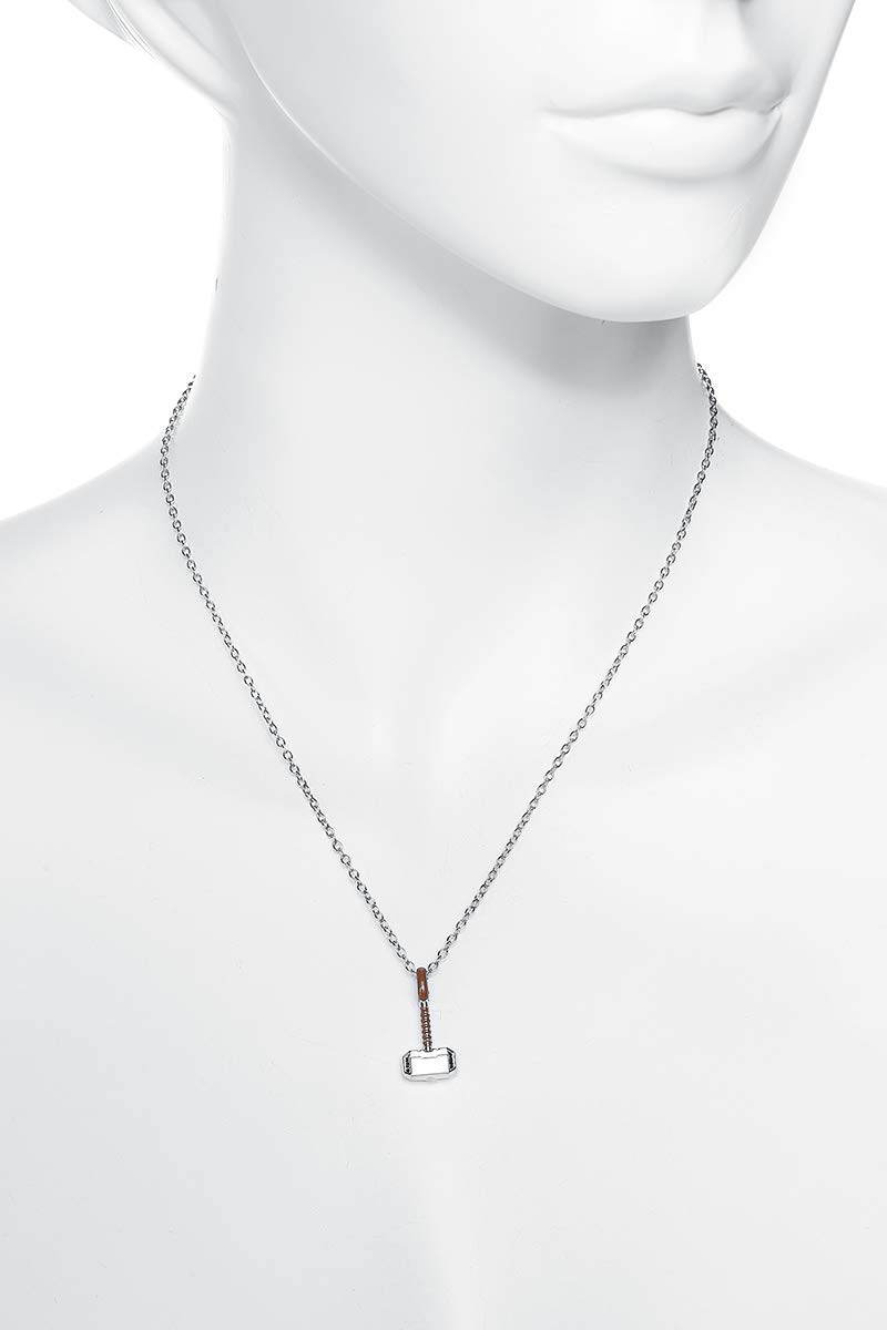 Marvel Comics Thor Hammer Unisex Adult Silver Plated Pendant Necklace. Official Licensed Jewelry, One Size.(THORHAMPNK01B)
