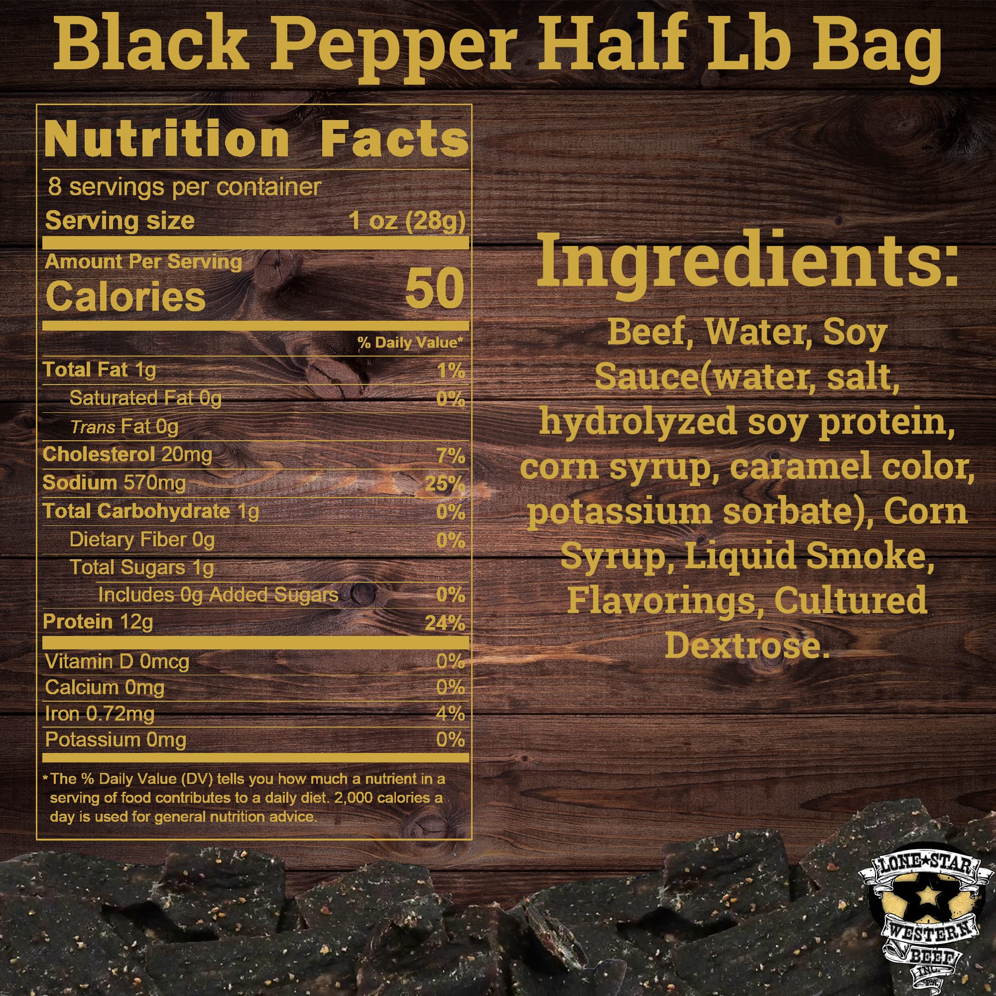 Lone Star Black Pepper Beef Jerky - 8 oz Resealable Bag - Classic Handcrafted Flavor - Made in the USA