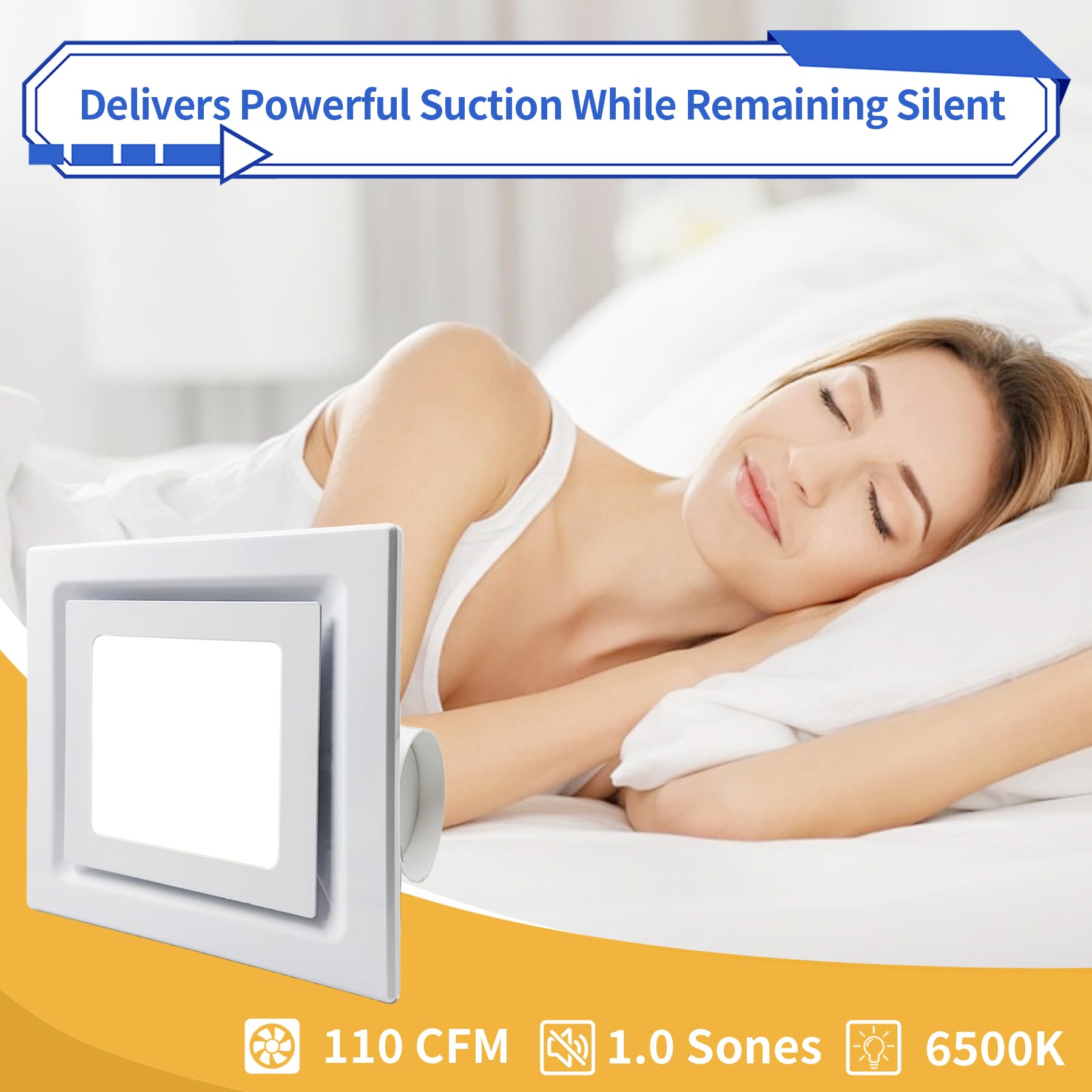 Yopmb Bathroom Exhaust Fan with LED Light ,Square Ceiling Mount Quiet Exhaust Fan for Shower/Bathroom/Office/Home/Restroom,1.0Sone 110 CFM 110V 4" Duct, White