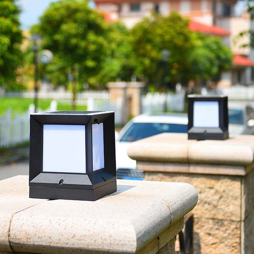 MUMUMI LED Square Solar Column Headlight Outdoor Garden Landscape Wall Lamp Home Gate Outdoor Waterproof Aluminum Pillar Post Lamps Modern Landscape E27 Patio Light (Size : S)