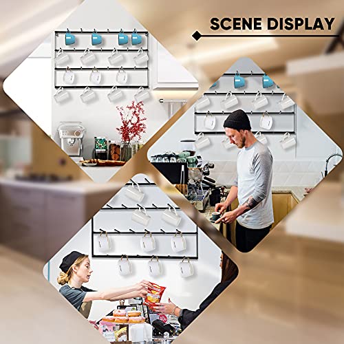 Wall Mount Coffee Mug Holder, Wrought Iron Coffee Tea Cup Hanging Rack Display Organizer Space Saving Mug Hanger with 30 Hooks for Home Kitchen Farmhouse Storage and Collection(4 Tier)