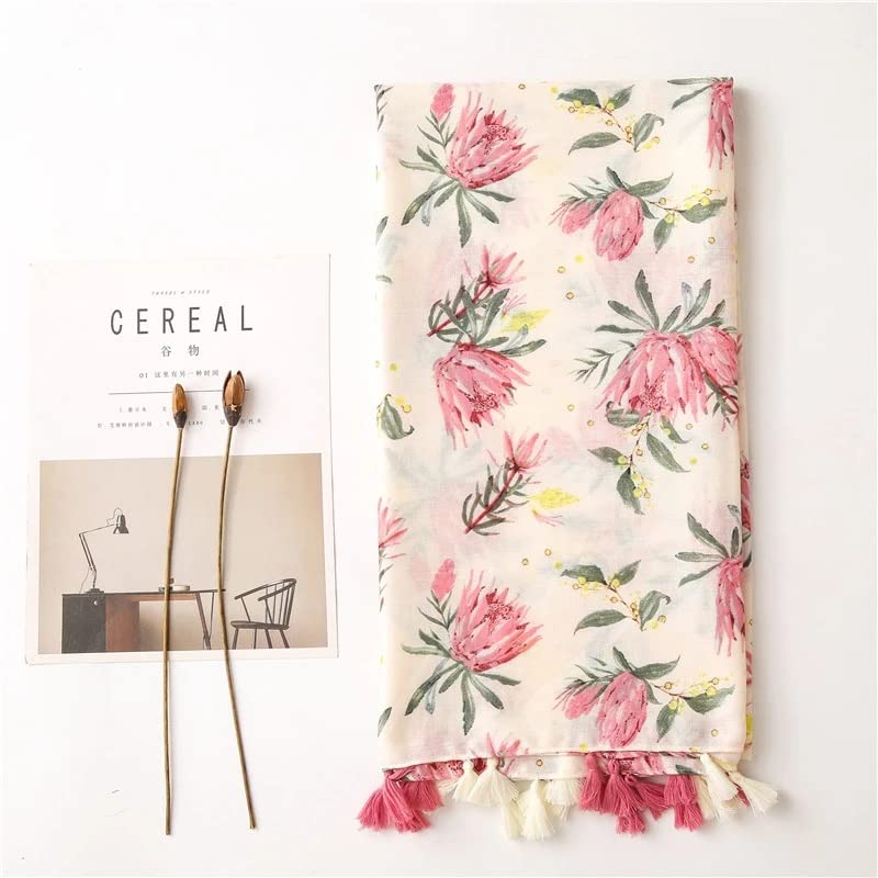 scarf Summer Women Scarf Retro Flower Print Shawls and Wraps Beach scarves (Color : A, Size : One size)