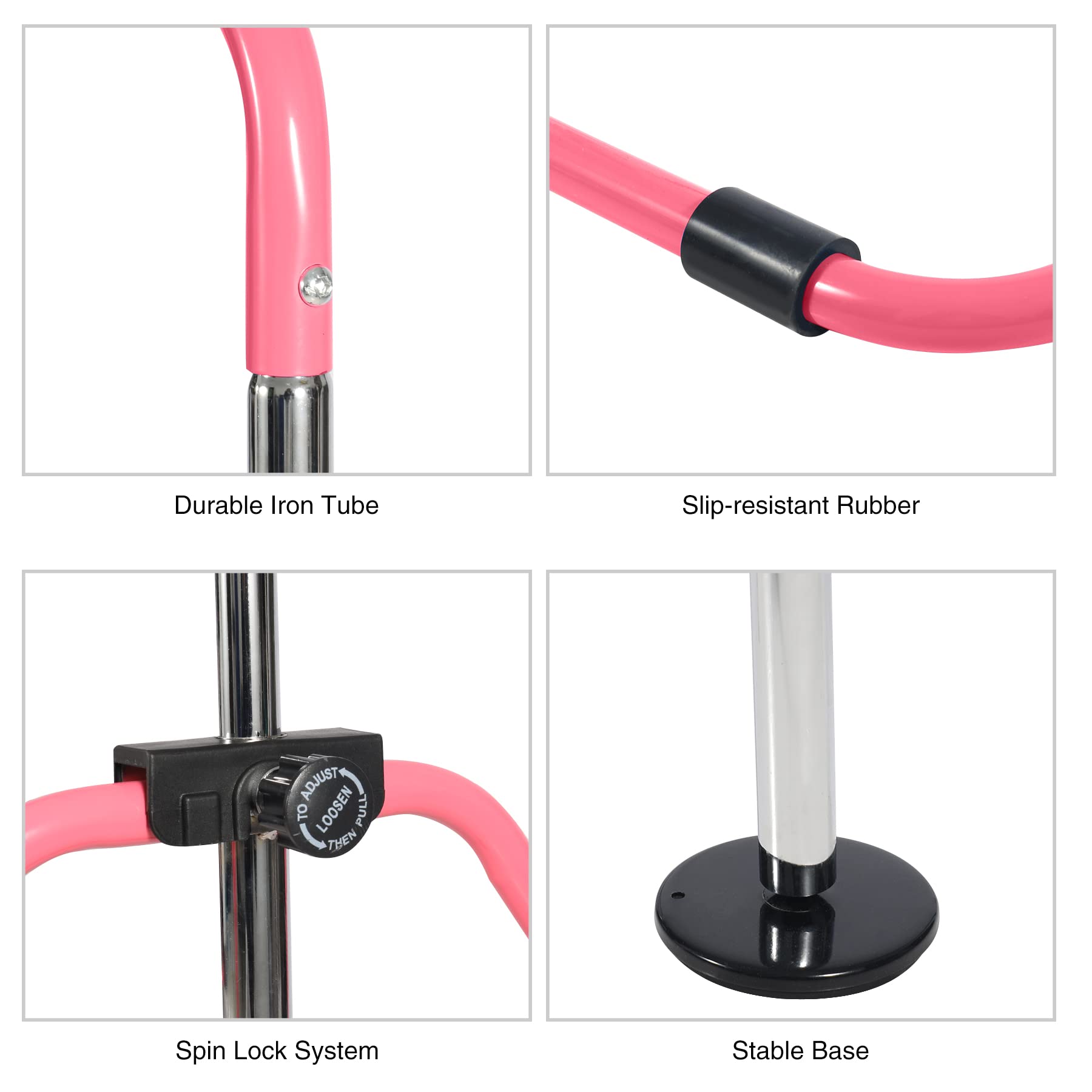 RedSwing Foldable Kids Gymnastics Bar, Adjustable Height Gymnastic Horizontal Bar for Toddler Ages 8-12, Stable Children Training Bar for Home, Easy to Assemble, Pink
