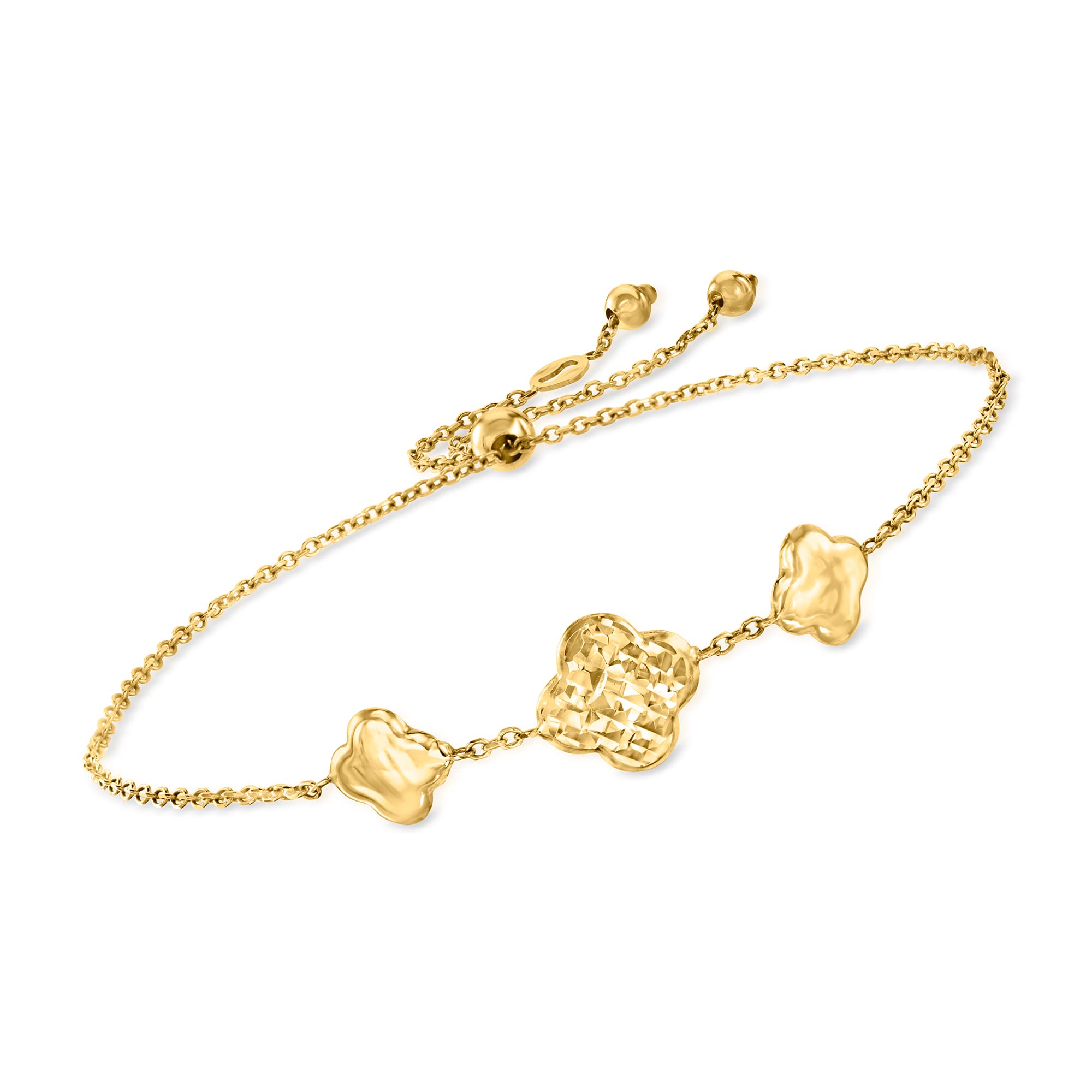 Ross-Simons Italian 14kt Yellow Gold Clover Station Bolo Bracelet