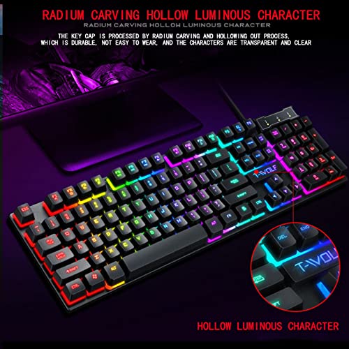 RRGB Backlit Membrane Gaming Keyboard with Multimedia Keys Mechanical Feel Dedicated Media Control,C17 (Black)