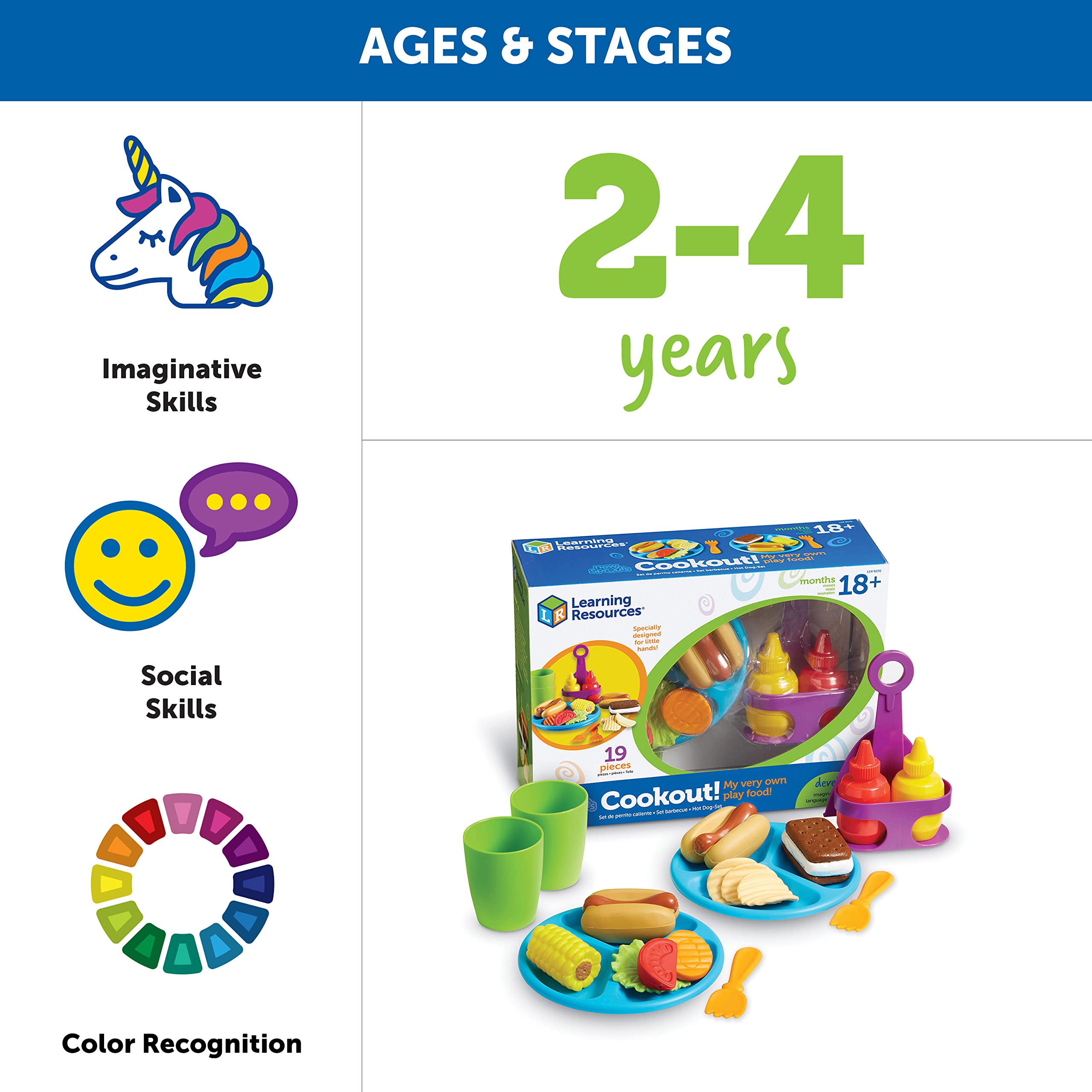 Learning Resources New Sprouts Cookout! ,19 Pieces, Ages 18+ months, Barbecue Set, Pretend Play Food for Toddlers