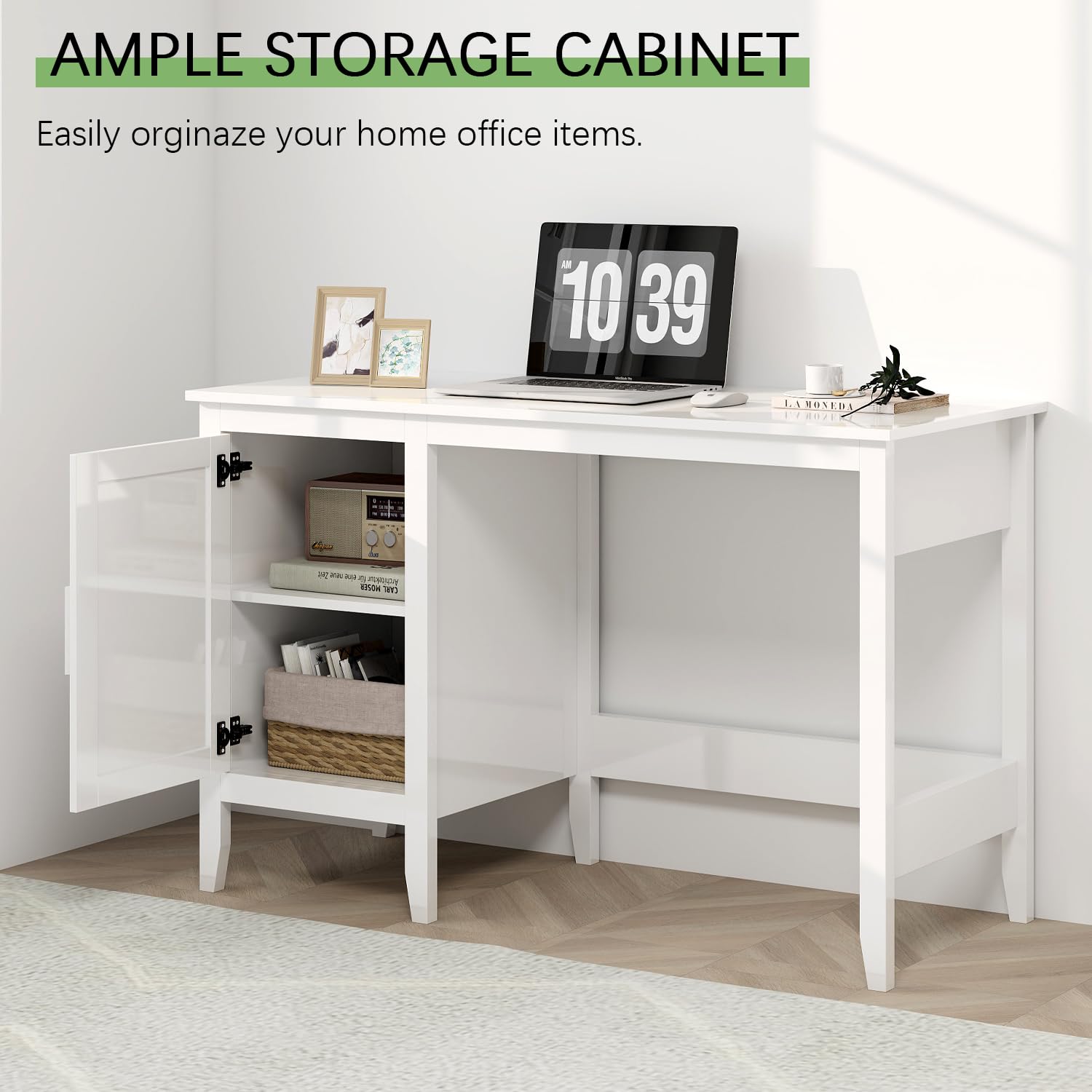 LYNSLIM Computer Desk with Storage,37'' White Small Home Office Desk,kids Desk with for Bedroom, oak farmhouse desk (Black, Large)