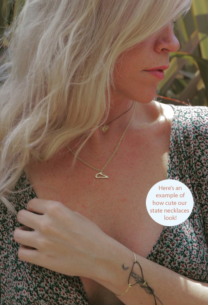 Lucky Feather Minnesota Shaped State Necklace, 14K Gold-Dipped Pendant on Adjustable 16”-18” Chain