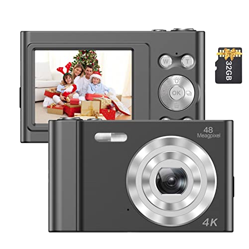 mewmewcat Digital Camera for 4K Digital Camera Video Camcoer 48MP 2.4 Inch IPS Screen Auto Focus 16X Digital Zoom-Shake Face Detect Smile ture Built-in Flash & Battery wi