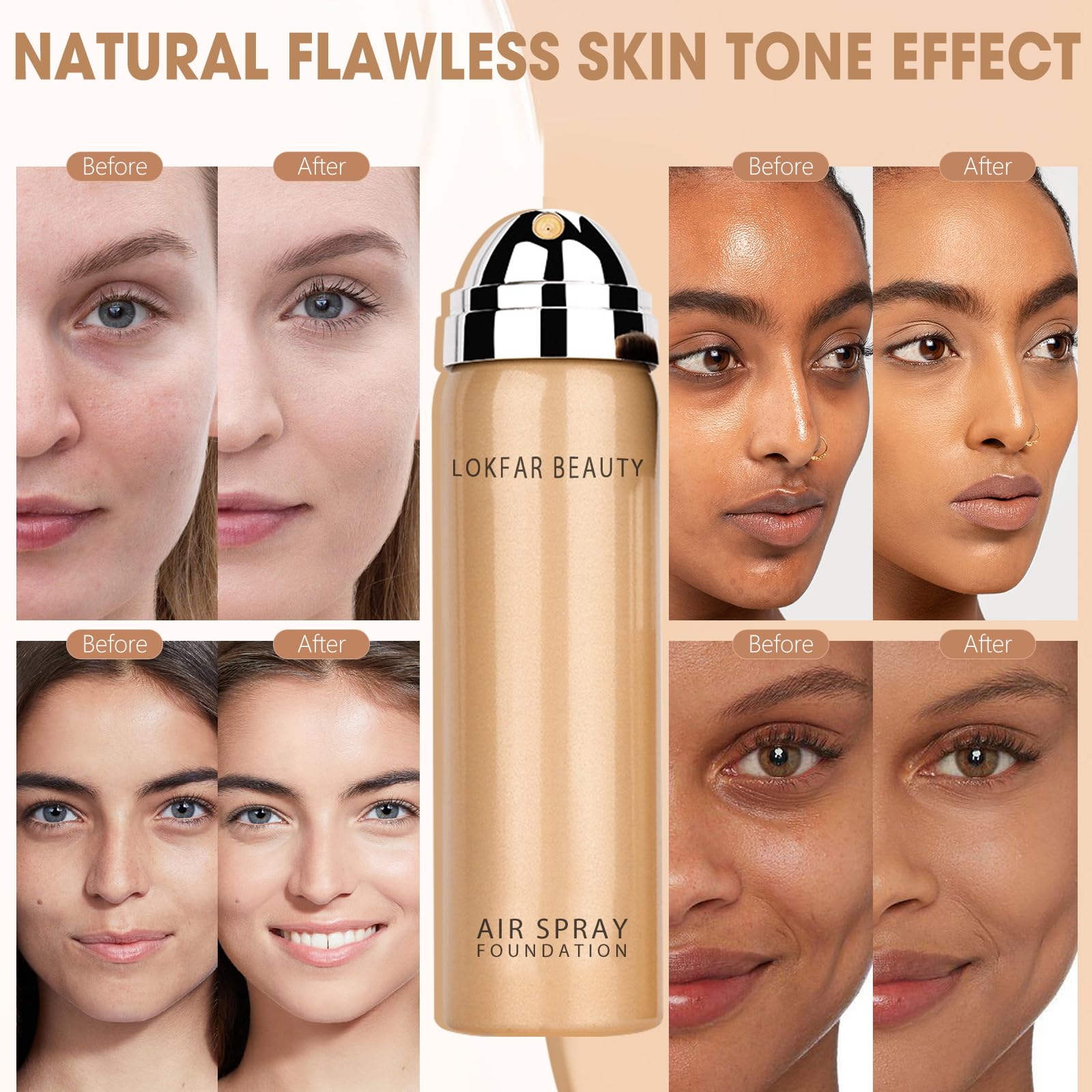 LOKFAR AirBrush Foundation Spray, Silky Mist Foundation Spray Makeup Set with Brush, Full Coverage Foundation for Smooth Radiant Finish, Formula Breathable Lightweight Hydrating | #04 Buff Beige